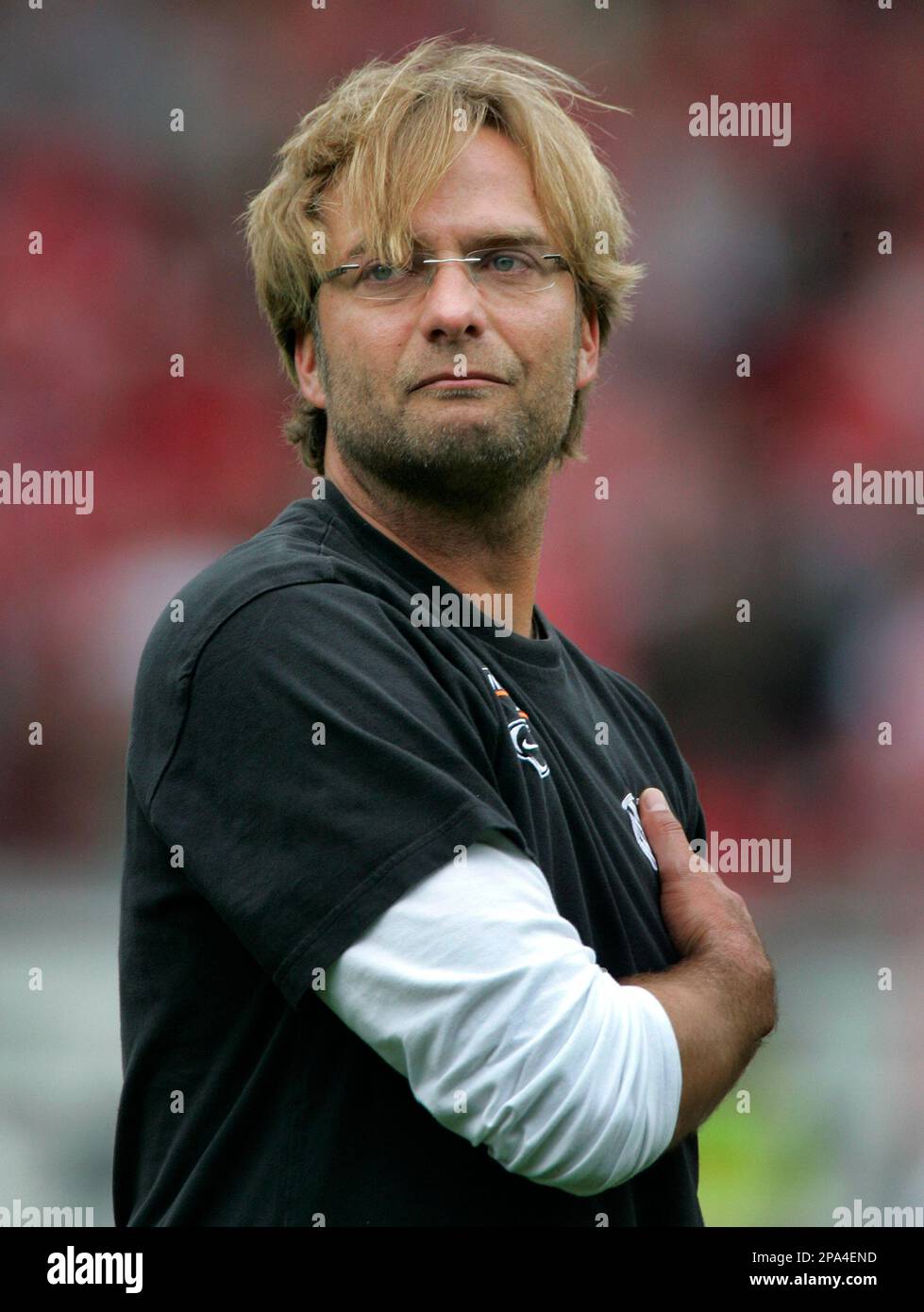 Mainz's coach Juergen Klopp fights back his tears as he says goodbye to ...