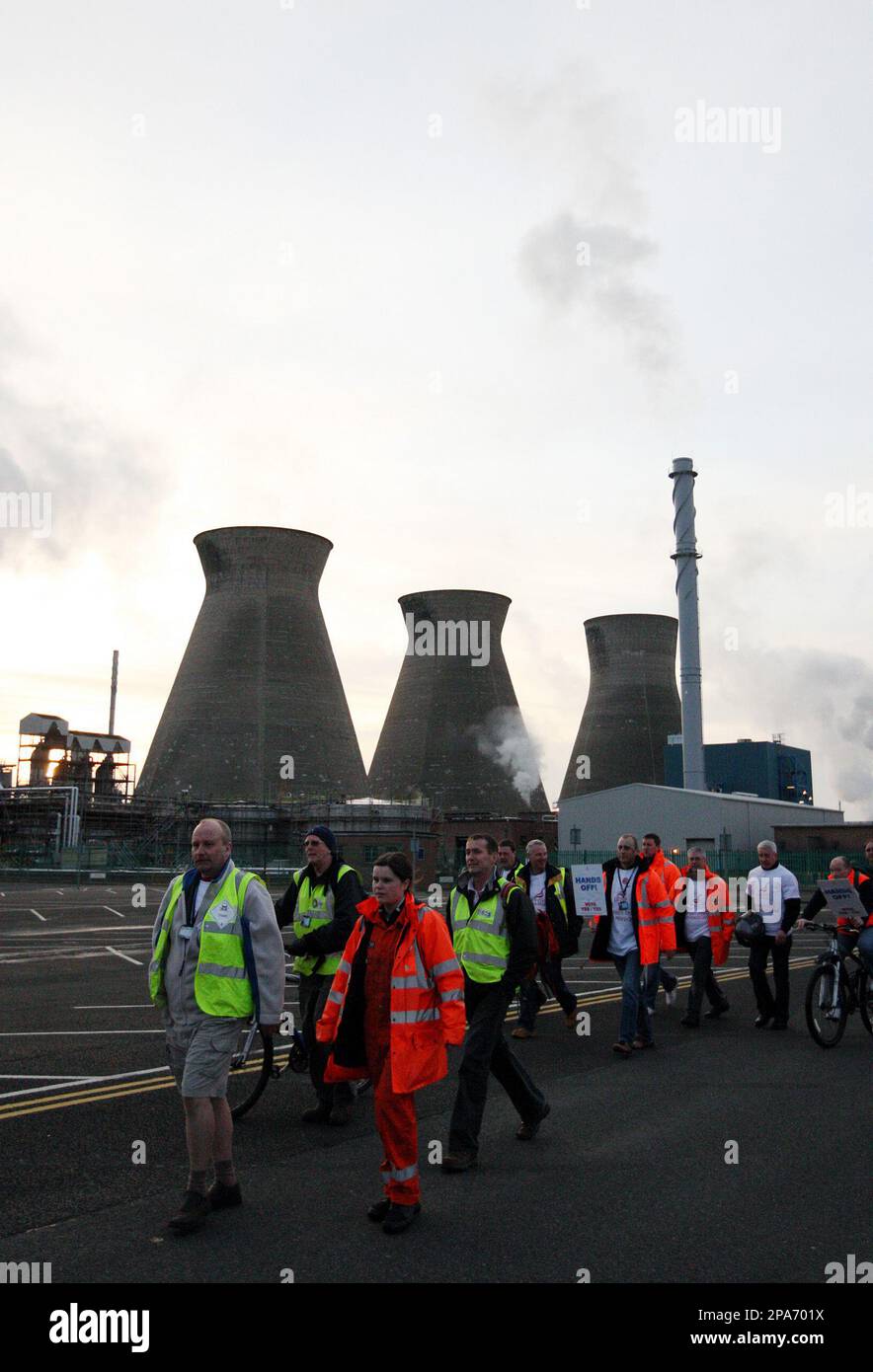 Workers leave the INEOS refinery as they start the two-day walkout by ...