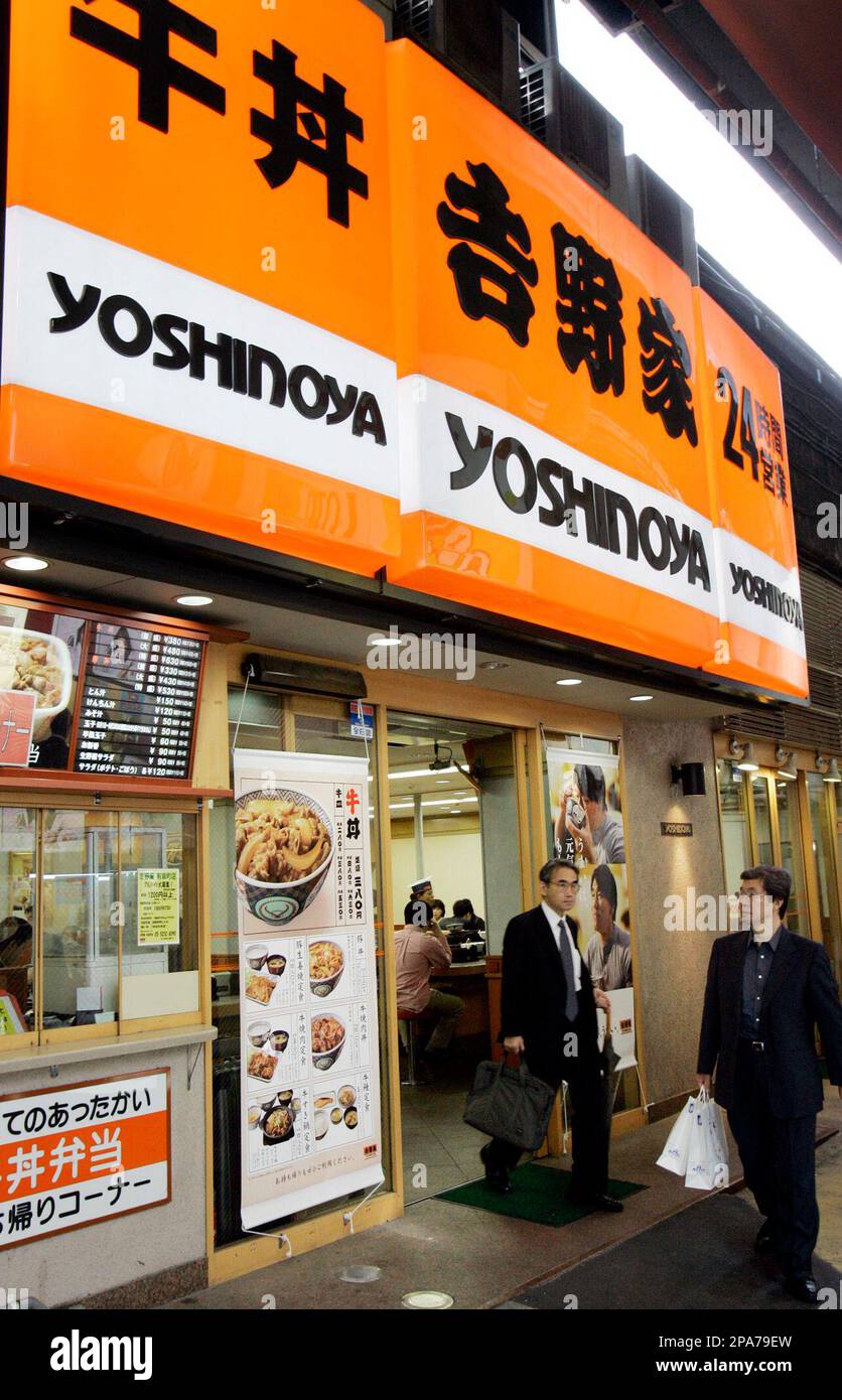 People leave a restaurant of Japanese fast-food chain Yoshinoya D&C Co ...
