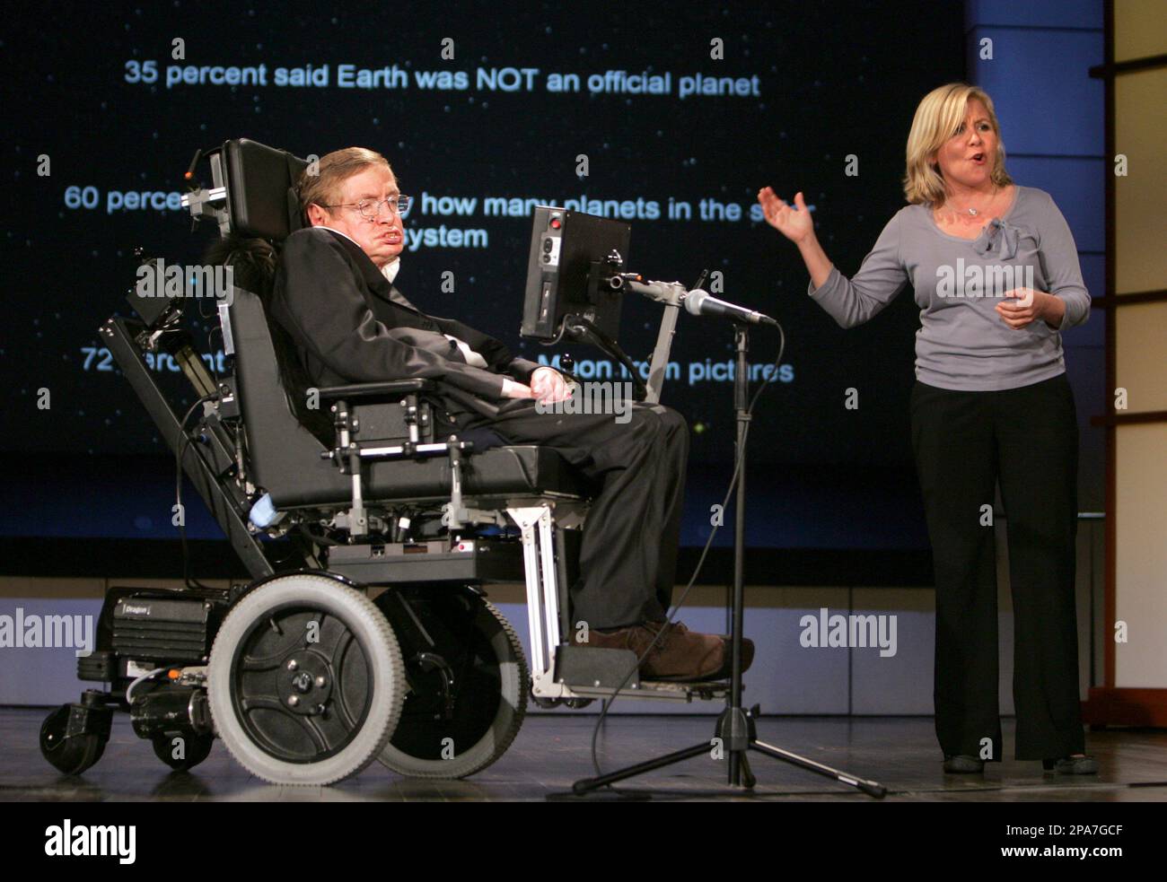 Lucy Hawking, right, with her father, professor Stephen Hawking, makes ...