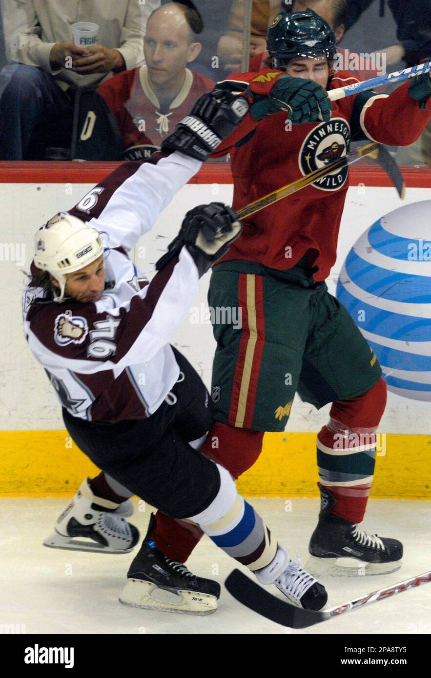 Minnesota Wild's James Sheppard, right, checks Colorado Avalanche's ...