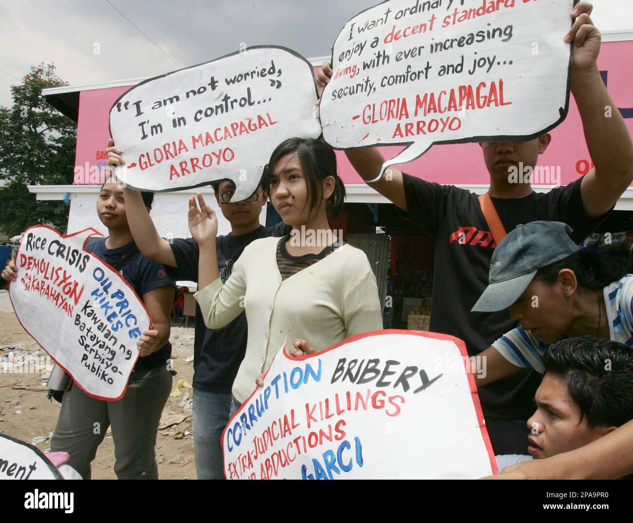 Student protesters display placards during a rally in Quezon city north ...