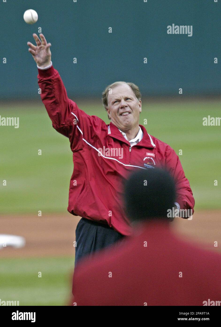 St. Louis Cardinals president Mark Lamping throws out a ceremonial ...