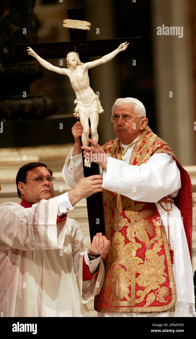 Pope Benedict XVI, right, celebrates a Mass for the unveiling and ...