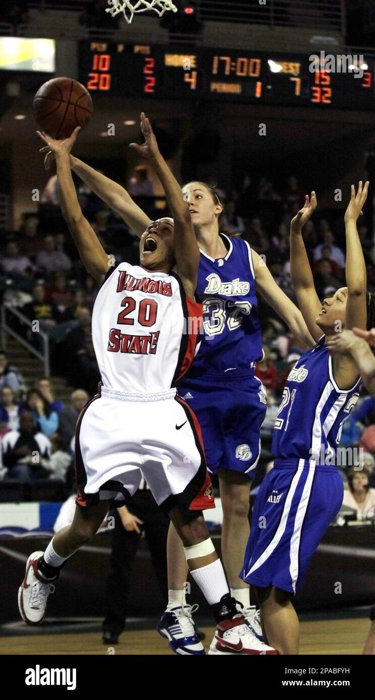 Illinois State's Tiffany Hudson puts up a shot in front of Drake's ...