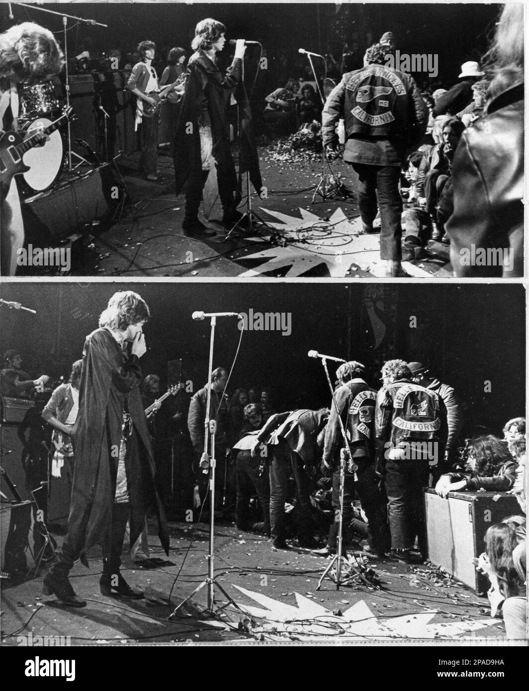 ** FILE ** Mick Jagger, top photo, sings at the Altamont Rock Festival ...