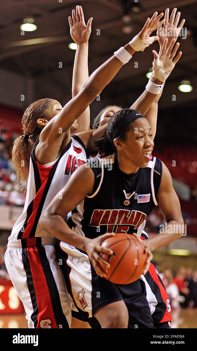 Maryland's Laura Harper, right, battles with North Carolina State's ...