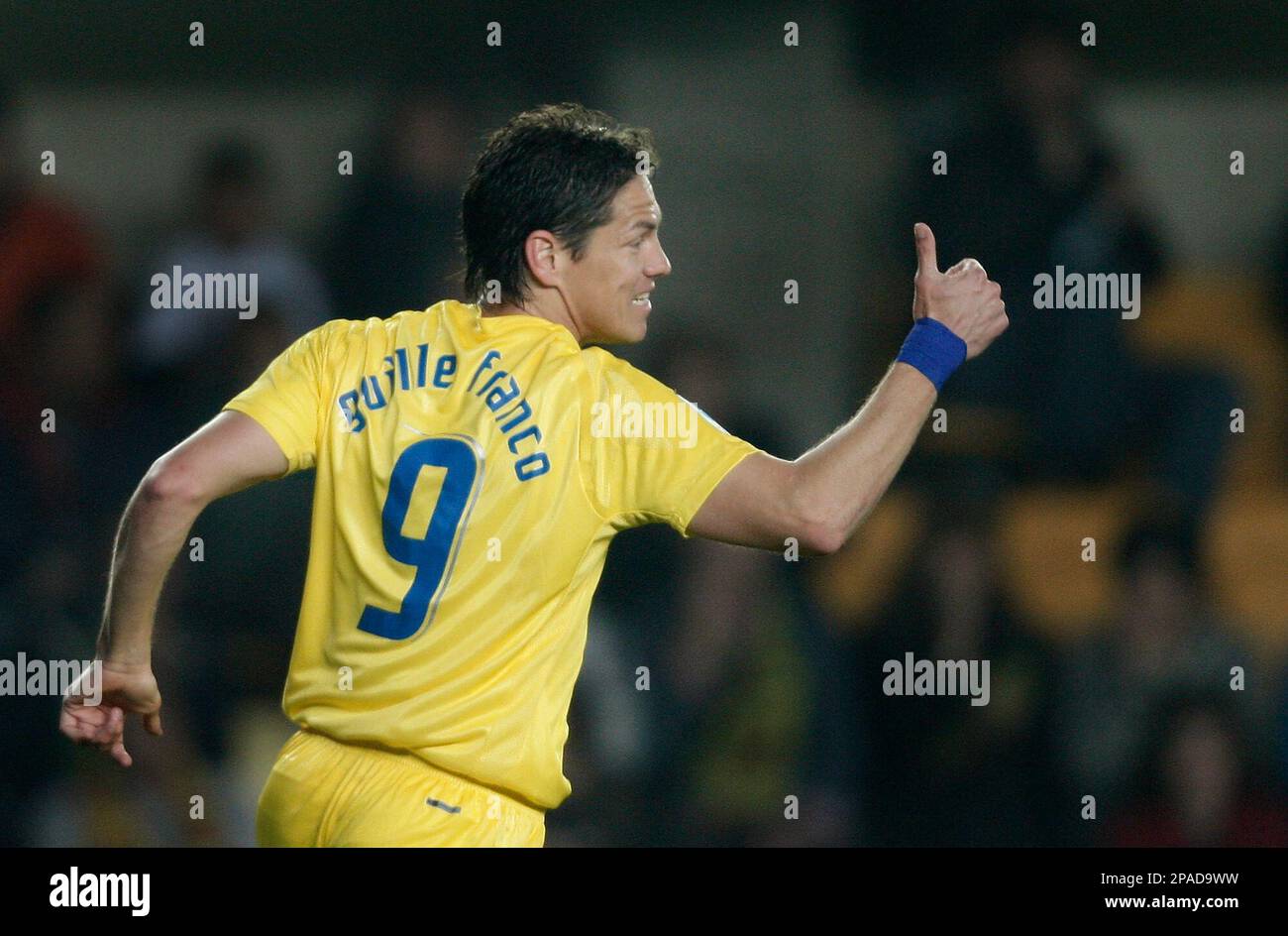 Villarreal player Guille Franco, from Argentina, gestures during the ...