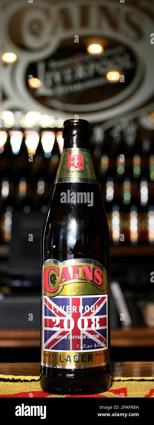 A Cains' Best of British lager bottles with a label designed by British ...