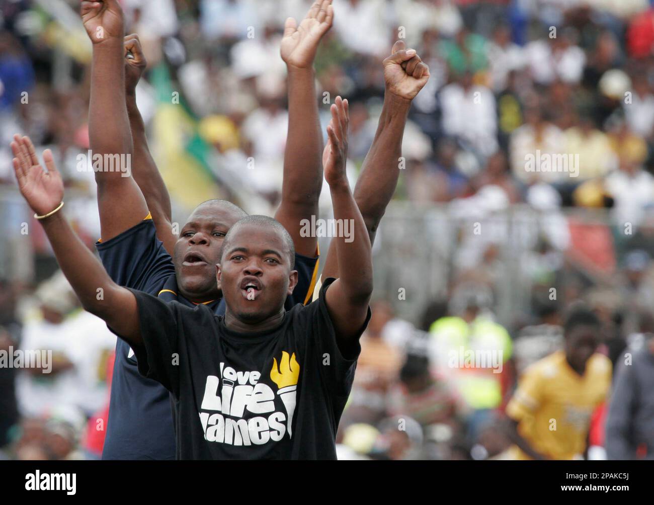 ANC supporters sing and dance during the ruling party's 96th birthday ...