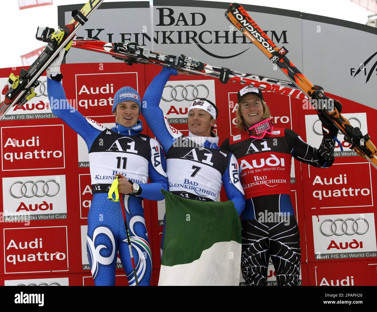 Italy's Massimiliano Blardone, center, winner of an Alpine Ski, World ...