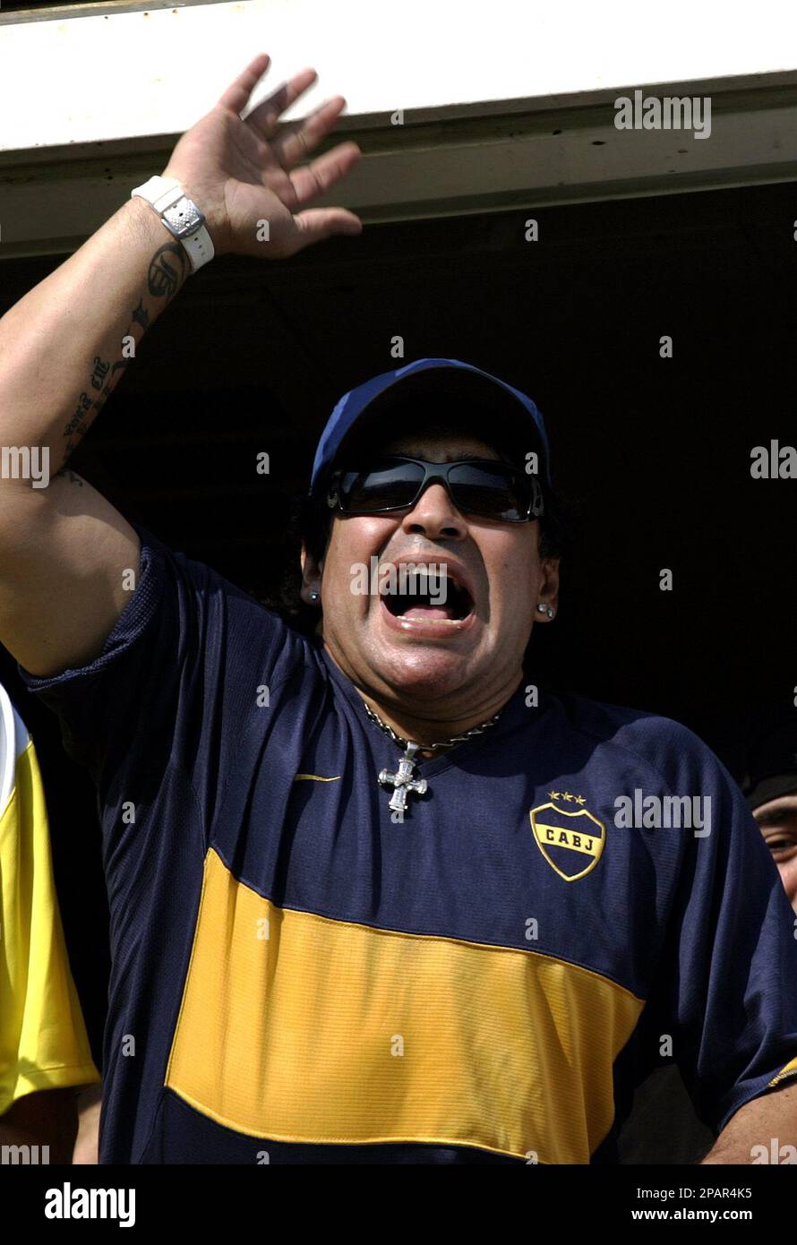 Argentine former soccer player Diego Maradona cheers prior to an ...