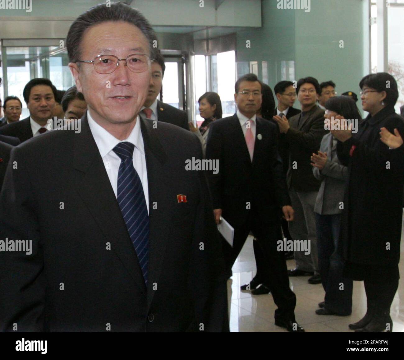 North Korean spy chief Kim Yang Gon, arrives to visit at a new town in ...