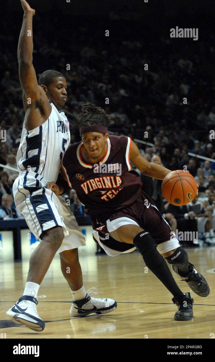 Virginia Tech's Deron Washington, right, drives for the basket past ...