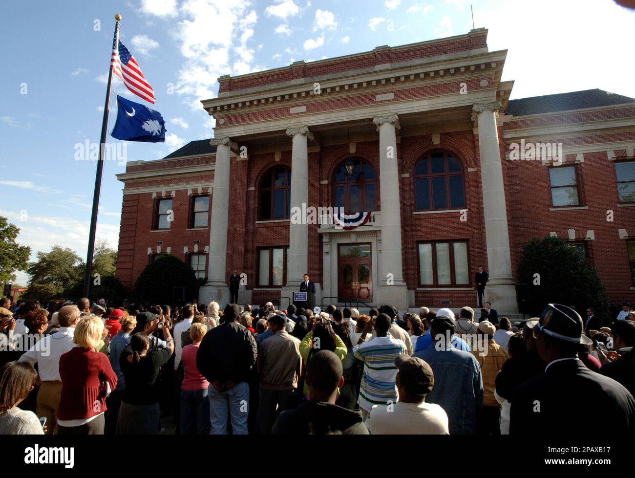 Presidential hopeful Sen. Barack Obama, D- Ill., speaks in front of the ...