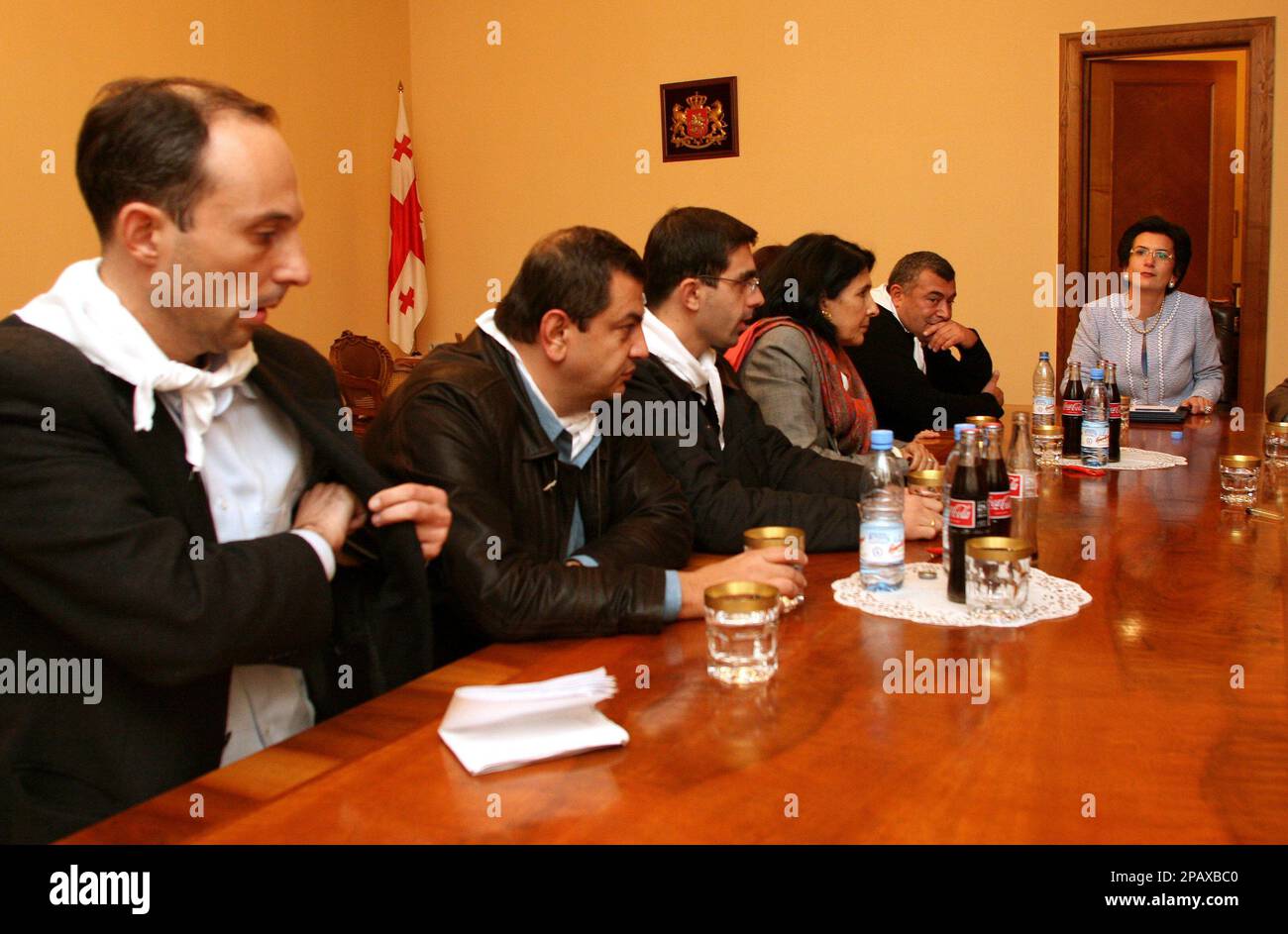 Georgia's opposition leaders, from left, Koka Guntsadze, David ...