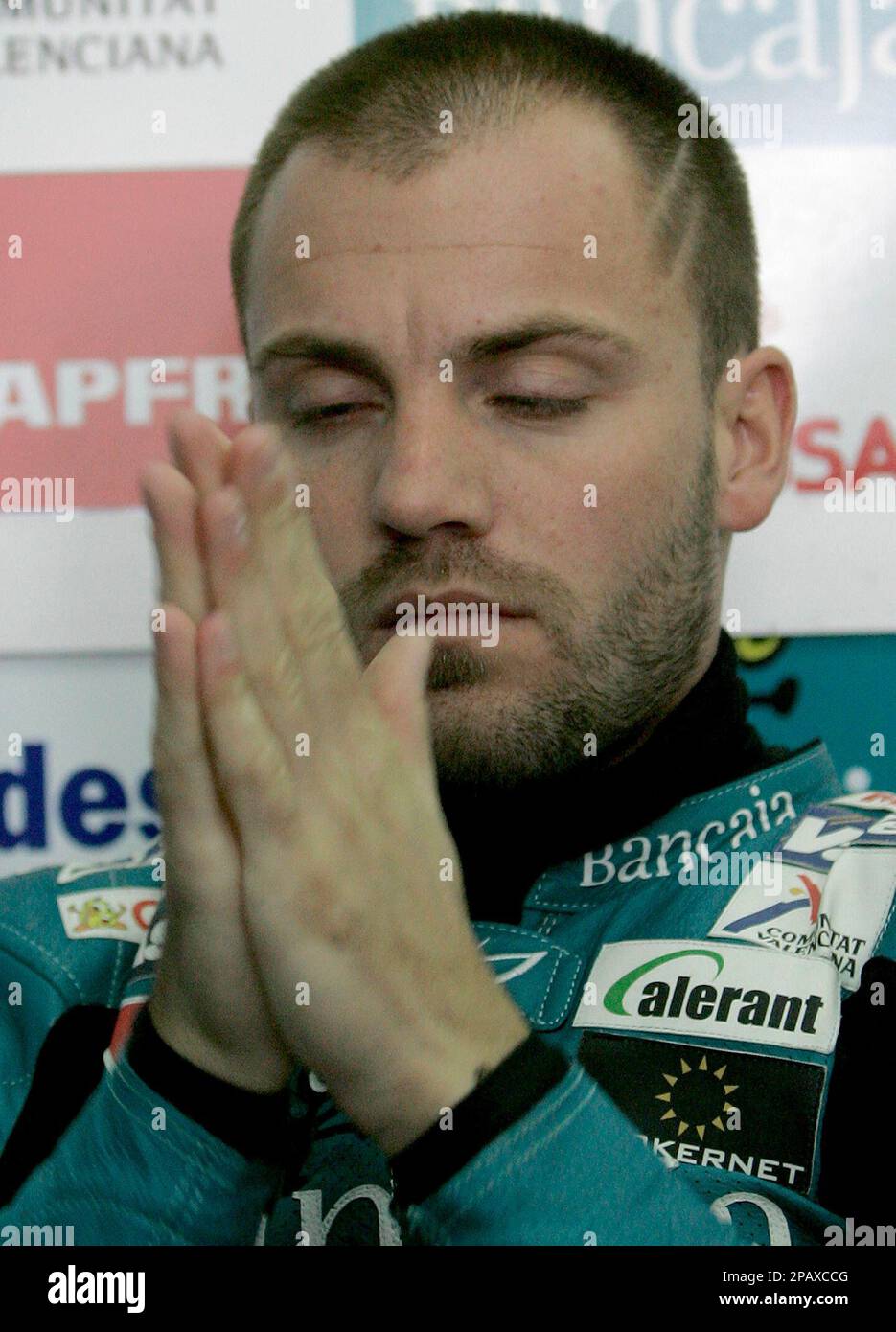 Bancaja Aspar Team rider Gabor Talmacsi from Hungary, gestures in the ...