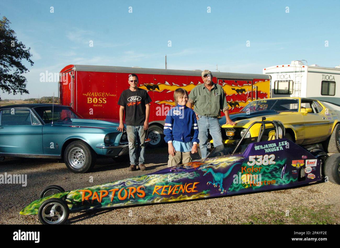 **ADVANCE FOR WEEKEND OCT. 27-28**The Haugen drag racers pose with ...