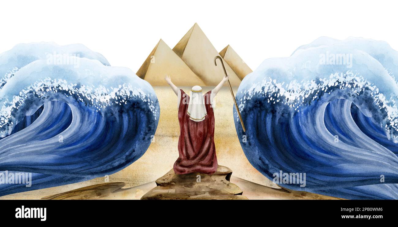 Die Geschichte von Passover Haggadah mit Moses, das das Rote Meer ...