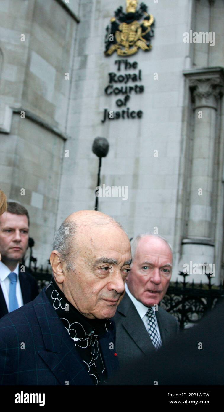 Mohamed Al Fayed, centre, arrives at the Royal Court of Justice in ...