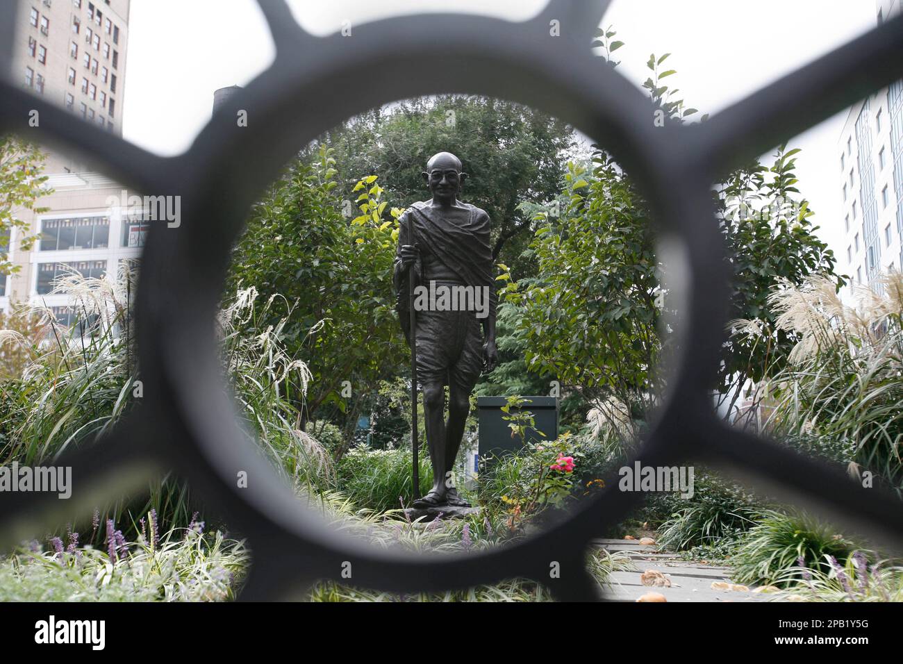 A statue of Mahatma Gandhi stands in Union Square Park in New York ...