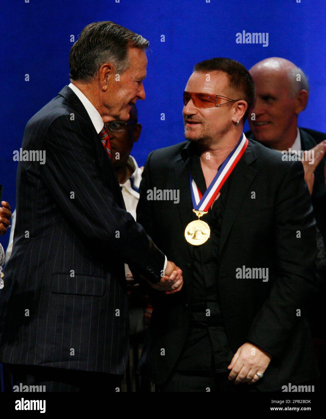 Recipient of the 2007 Liberty Medal Irish singer-activist Bono, right ...