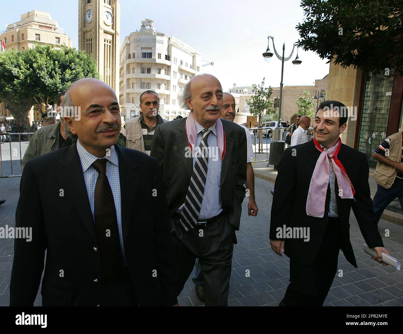Lebanese Druze leader and anti-Syrian lawmaker Walid Jumblatt, center ...