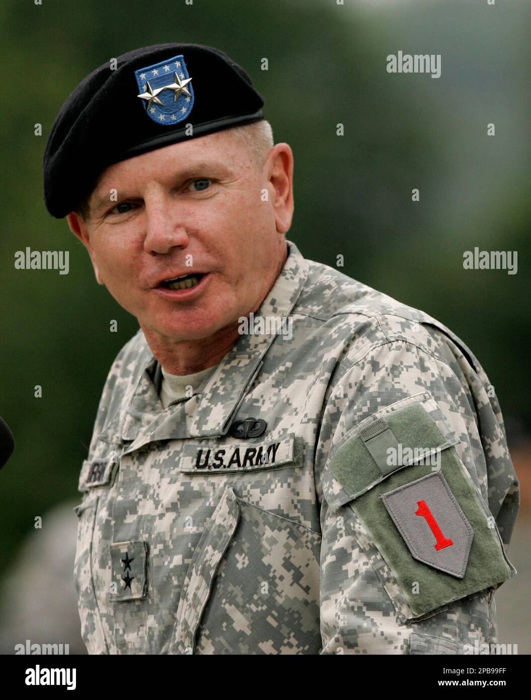 Maj. Gen. Robert Durbin addresses troops during a change of command ...