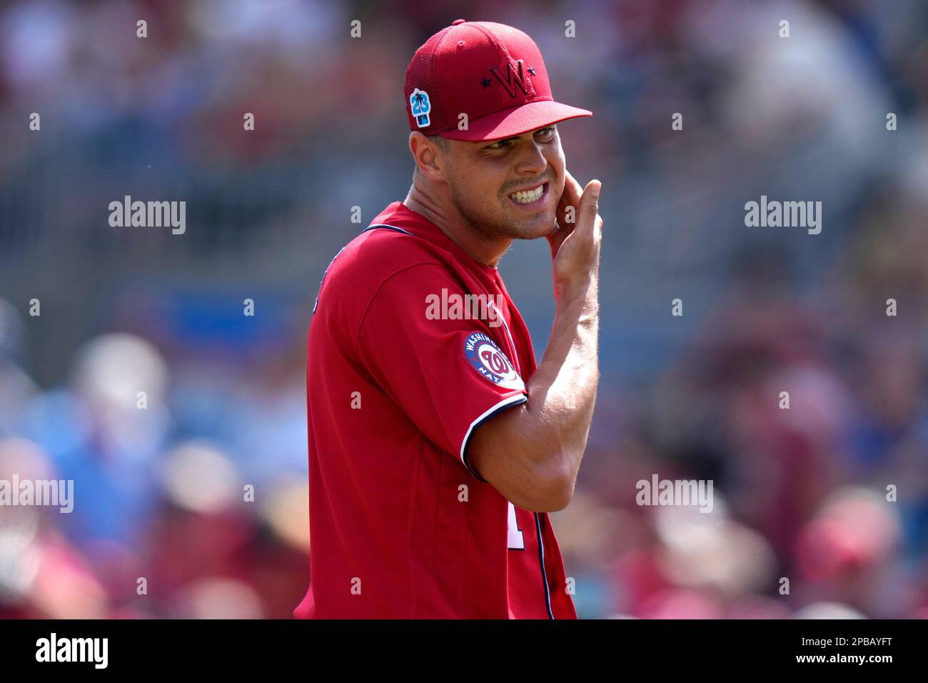 Washington Nationals starting pitcher MacKenzie Gore walks from the ...