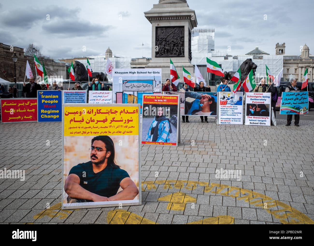 Die Iraner veranstalten eine Protestkundgebung am Trafalgar Square, um ...