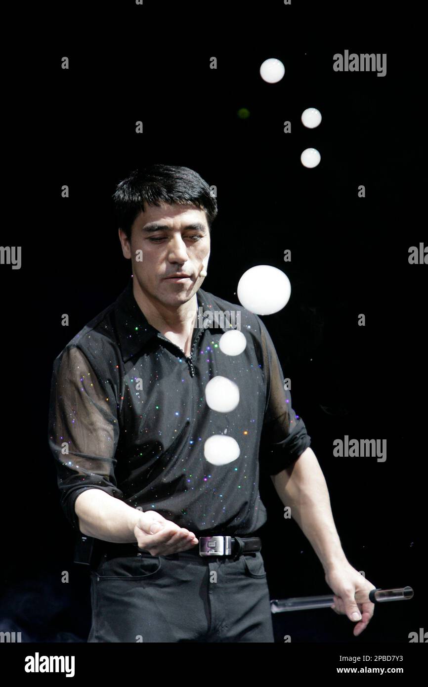 Bubble artist Fan Yang performs part of his off-Broadway "Gazillion Bubble Show" before ...