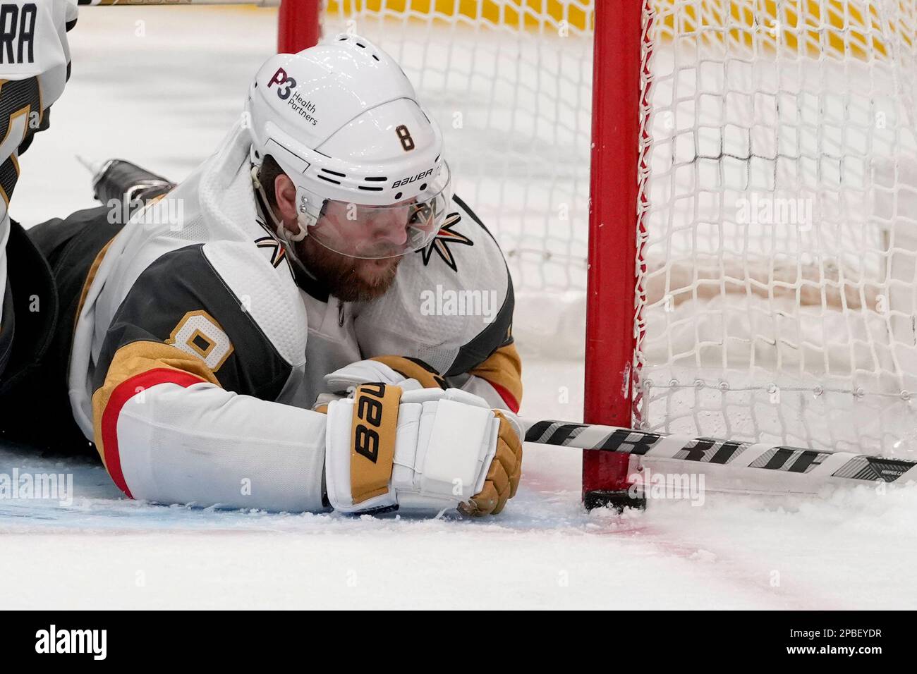 Vegas Golden Knights' Phil Kessel keeps a puck out of the net during ...