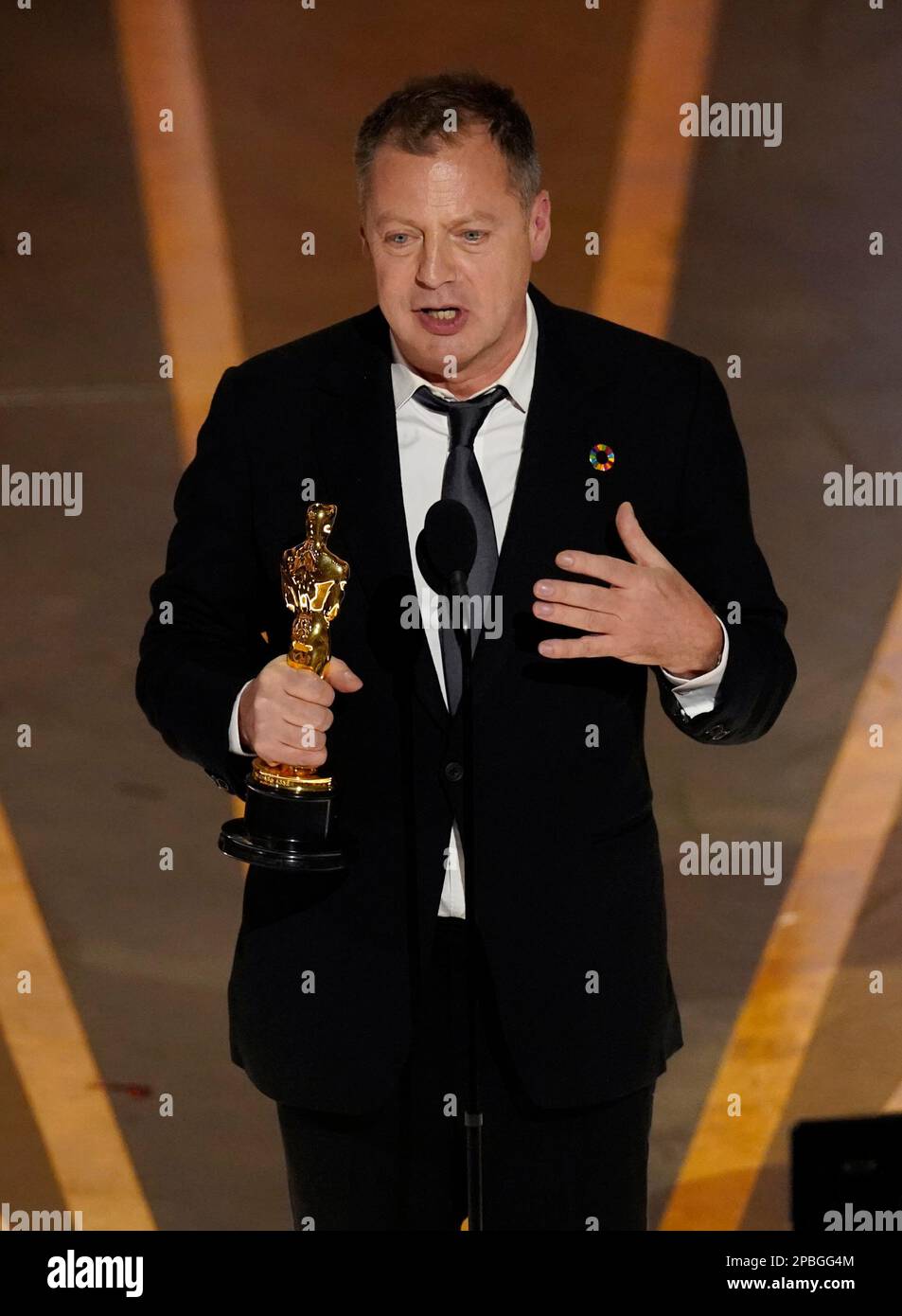 Matthew Freud accepts the award for best animated short for "The Boy ...