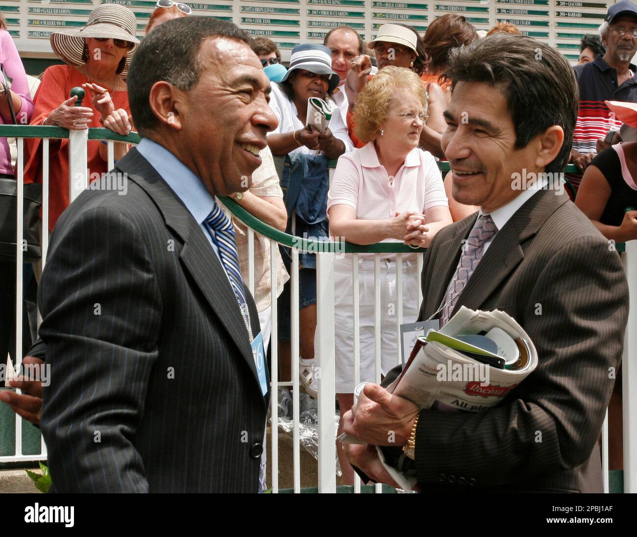 Jockeys Angel Cordero, Jr., left and Laffit Pincay, Jr. chat in the ...