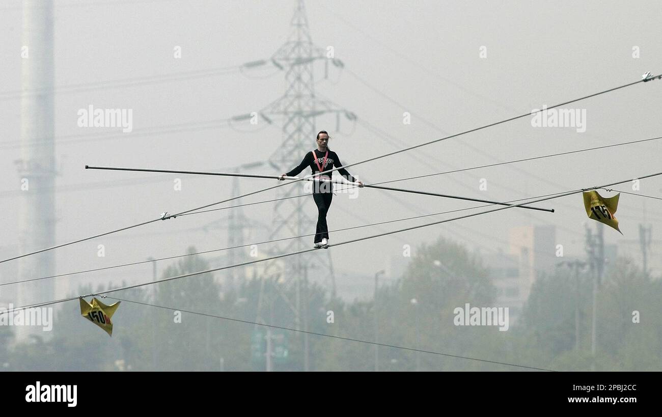 Russia's Valery Svezhov walks a high wire during the 1st World High ...