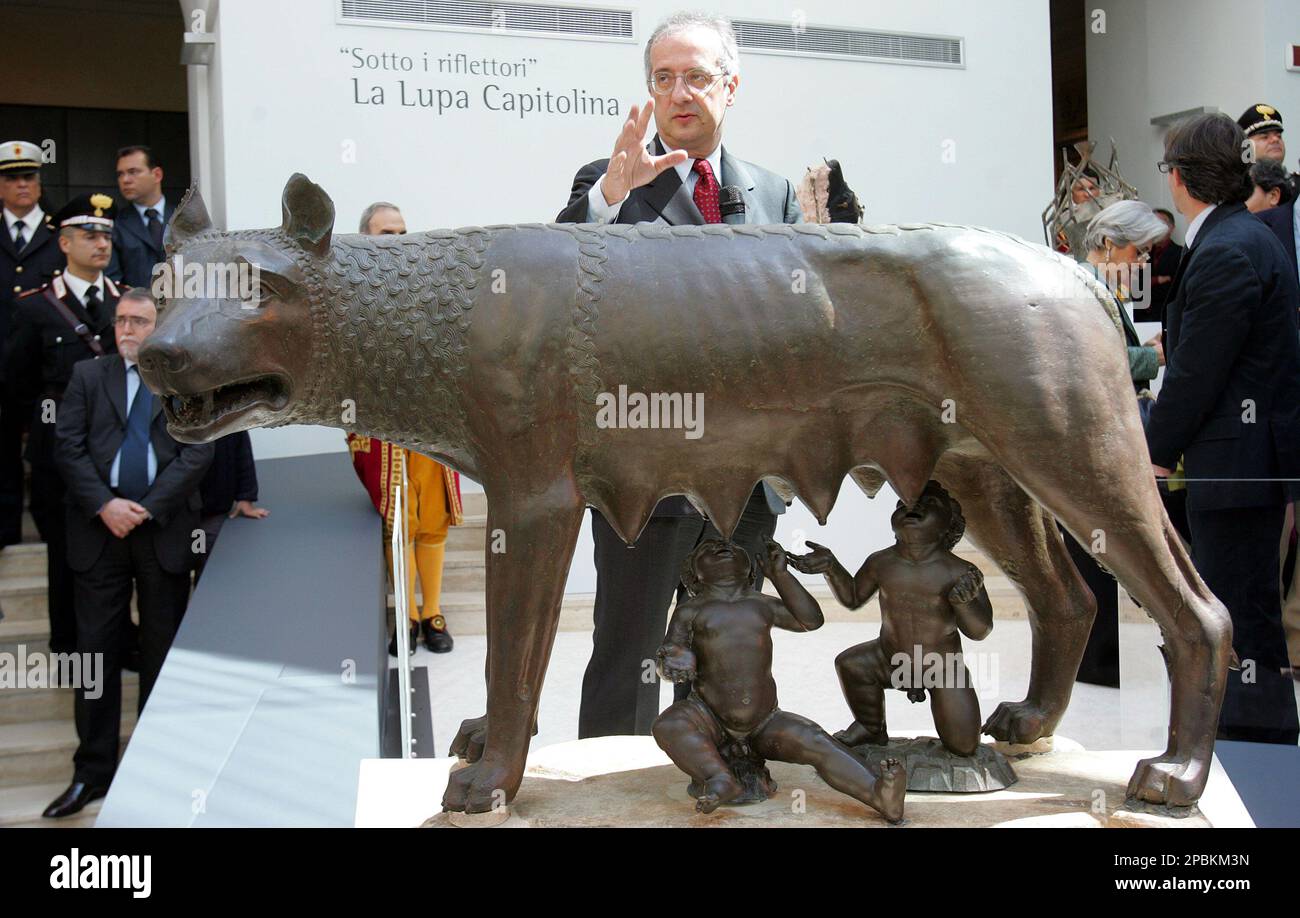 The original bronze "Lupa Capitolina" (she-wolf) symbol of Rome, with ...
