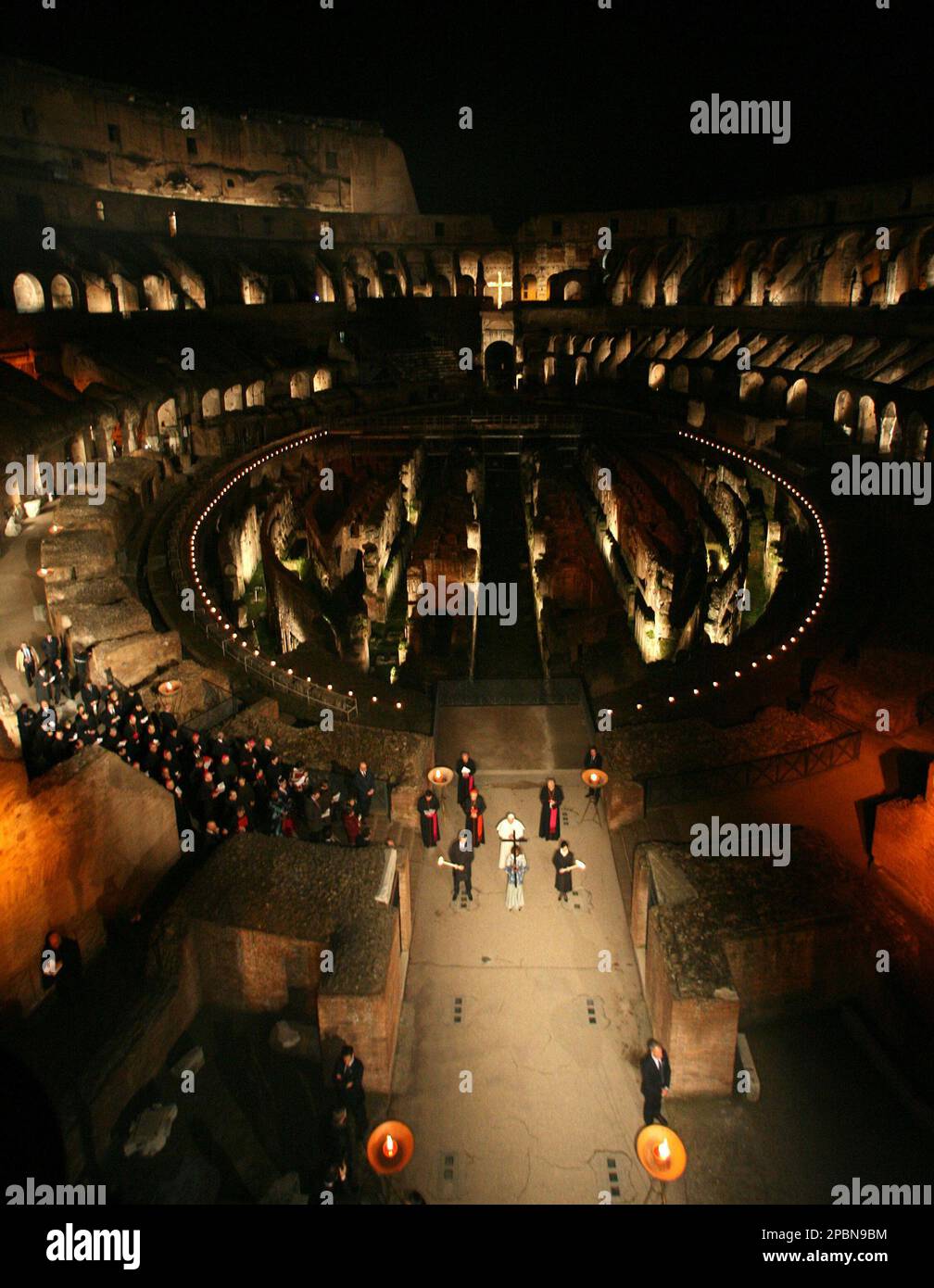 A view of the ancient Colosseum's interior during the Via Crucis (Way ...