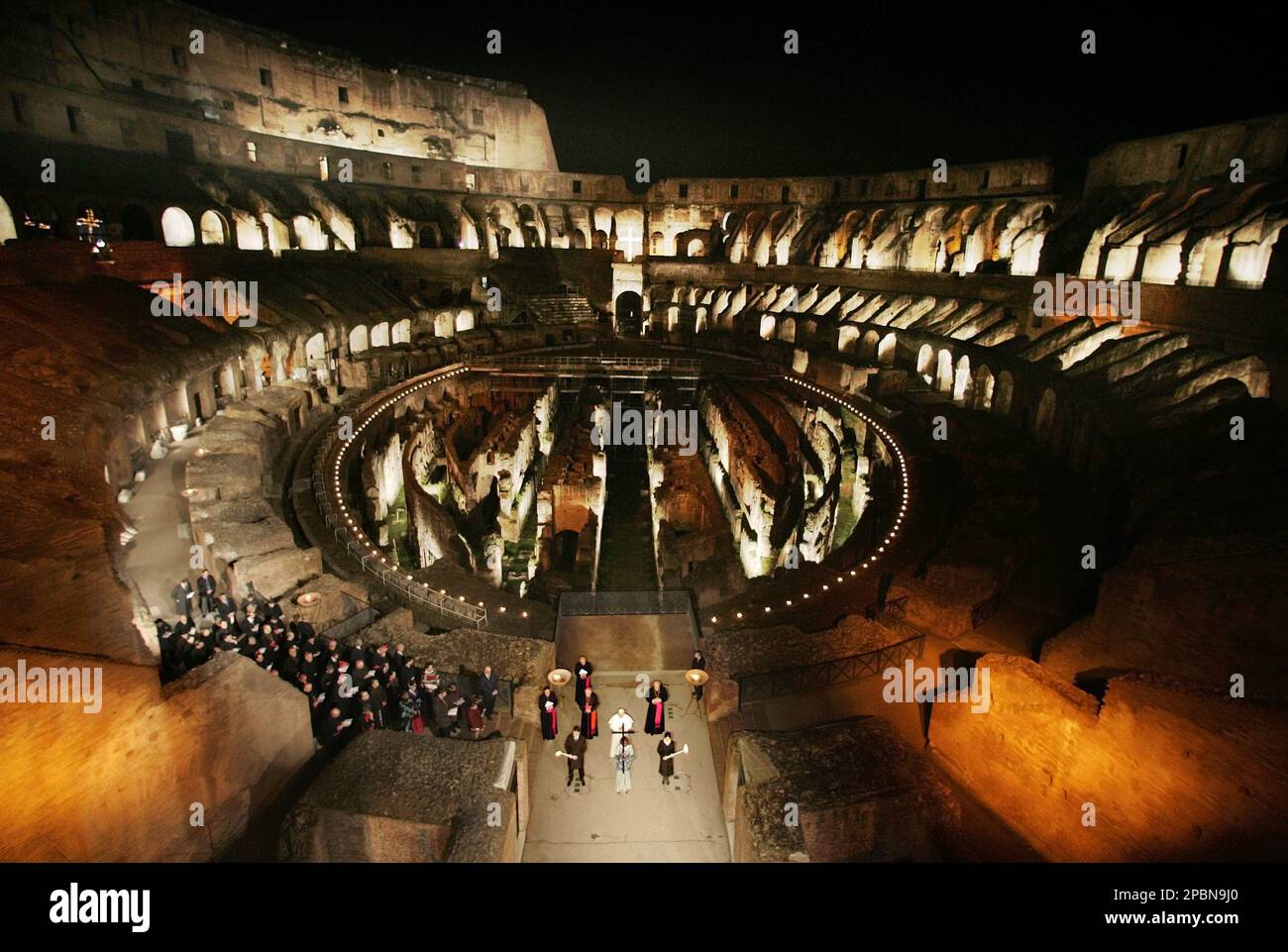A view of the ancient Colosseum's interior, during the Via Crucis (Way ...