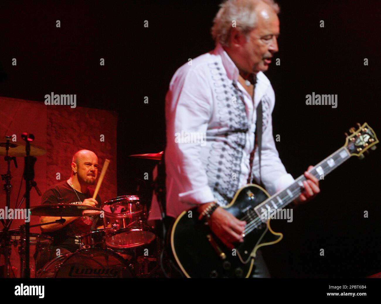 Drummer Jason Bonham performs with Foreigner leader Mick Jones during ...