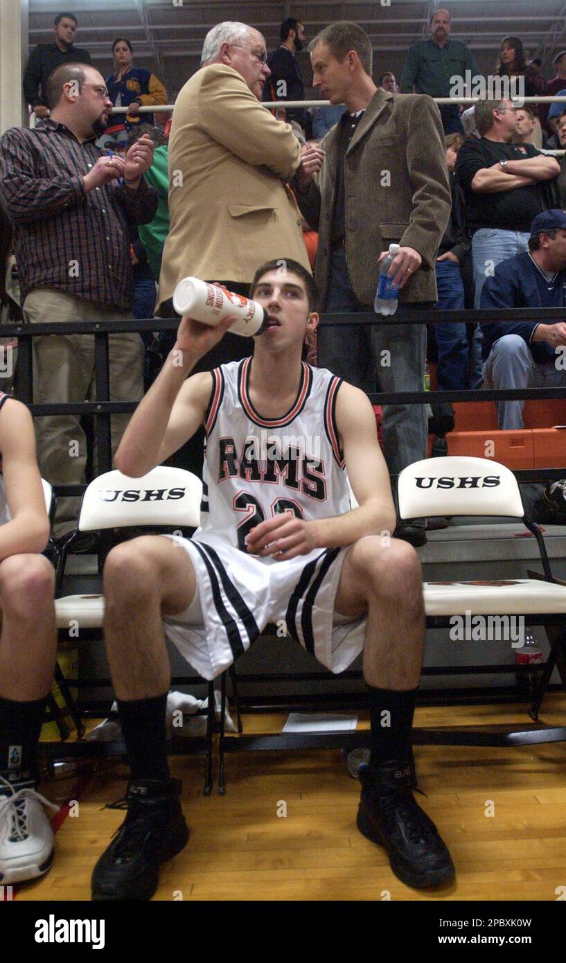 Upper Sandusky guard Jon Diebler takes a drink of water on the bench ...