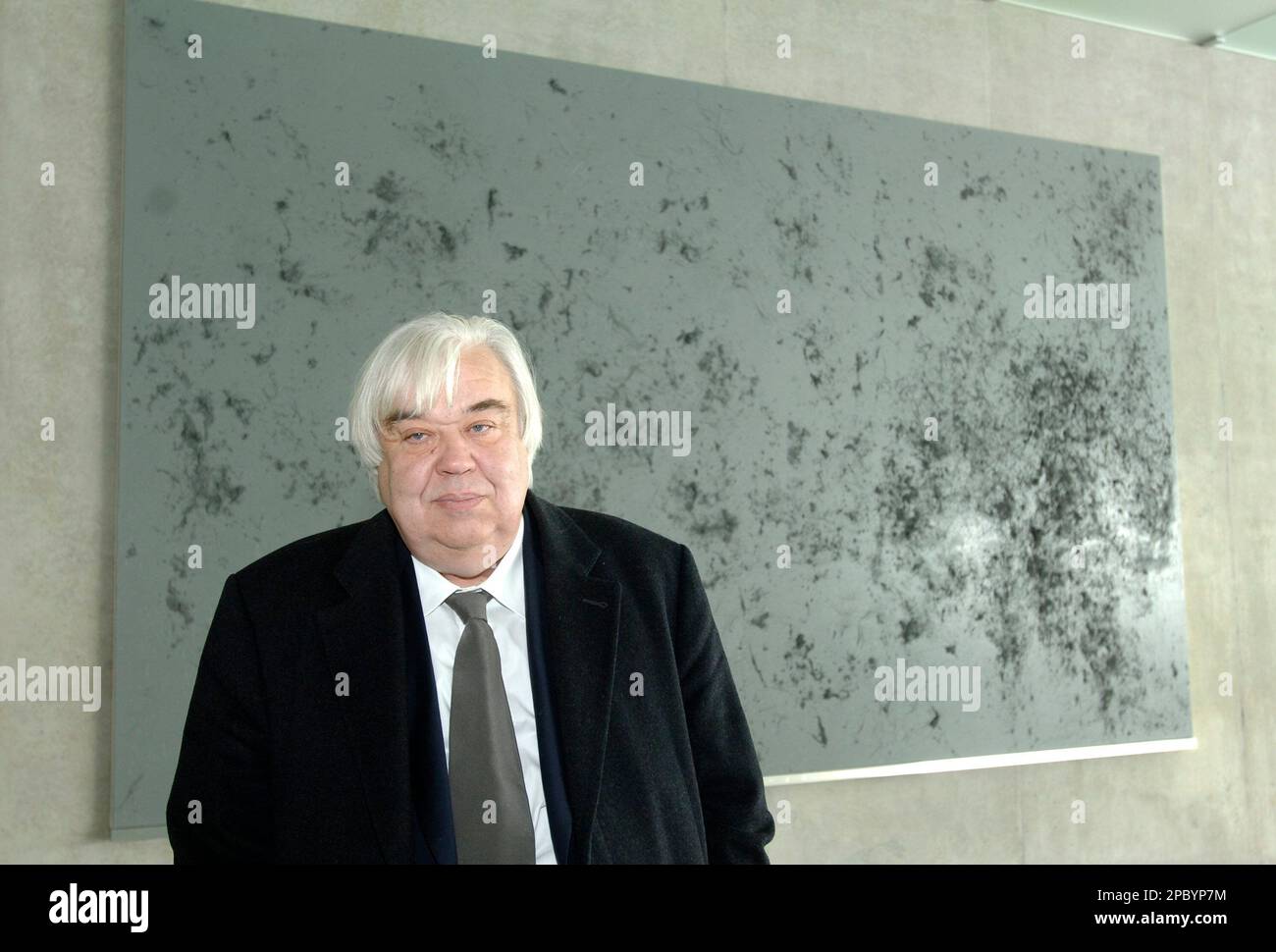 German artist Gerhard Merz poses in front of his work "Luzifer", a part ...