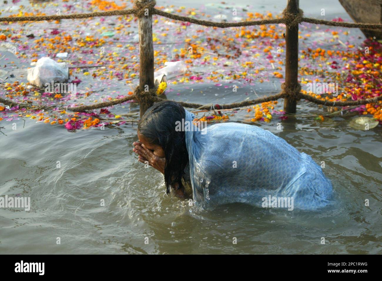 A Hindu devotee takes a holy dip at the Sangam, the confluence of the ...