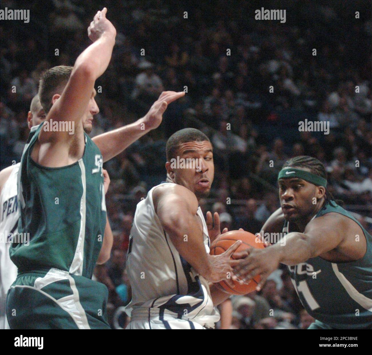 Penn State's Jamelle Cornley, center, is pressured by Michigan State's ...