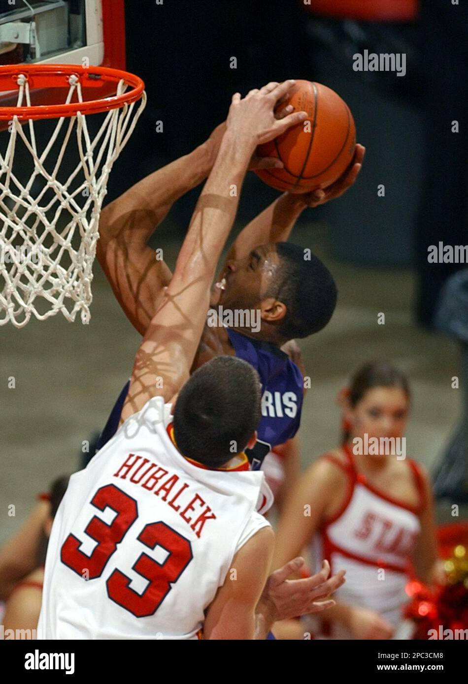 Iowa State's Jiri Hubalek fouls Kansas State's Lance Harris during the ...