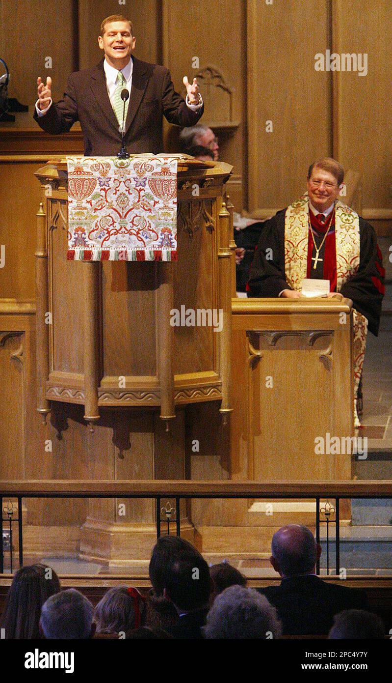 The Rev. Jim Perdue, gives the 'Charge Message' during an Inaugural ...
