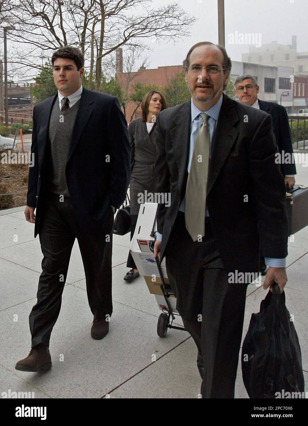 Former Duke lacrosse player Reade Seligmann, left, arrives at the ...