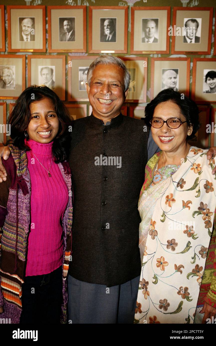 Nobel Peace Prize winner Muhammad Yunus poses with his wife Afroza ...