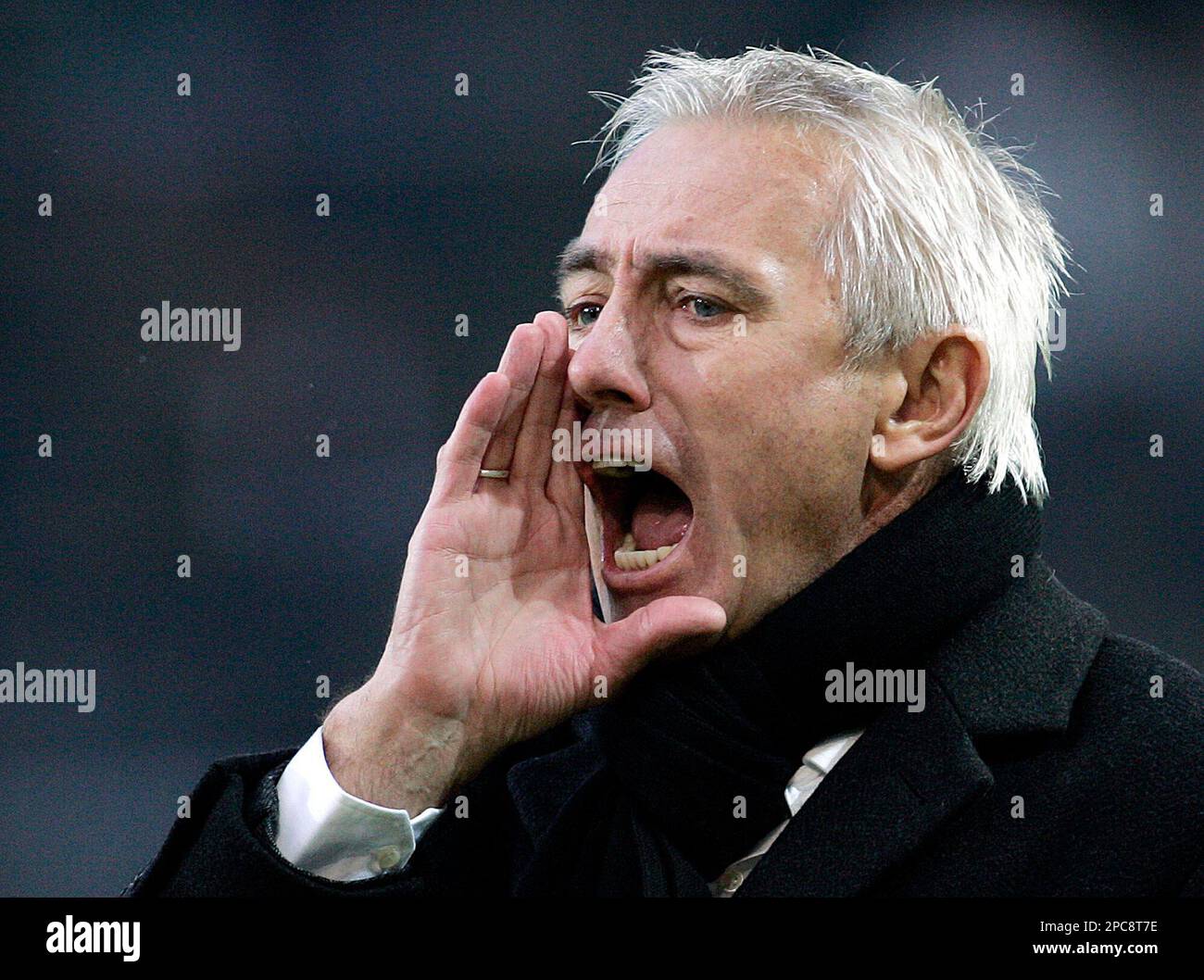 Dortmund's head coach Bert van Marwijk, from The Netherlands, shouts ...
