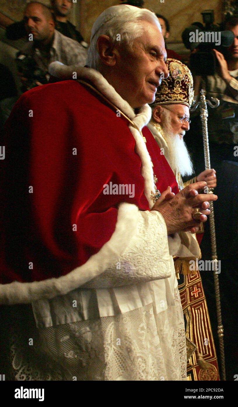 Pope Benedict XVI, left, and Ecumenical Orthodox Patriarch Bartholomew ...