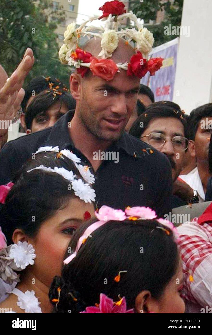 French soccer star Zinedine Zidane gets a traditional welcome at the ...